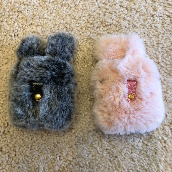 CreativityCafeCo | Headphones | Nwot Cute Plush Pinkgray Fuzzy Bunny ...